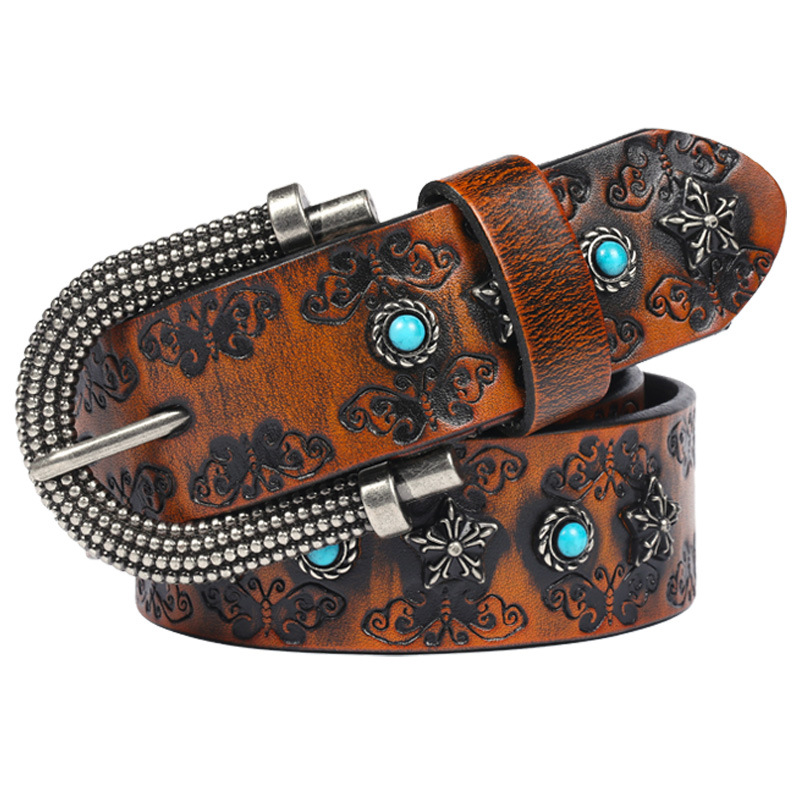 Women Vintage Belt Turquoise Inlaid Premium Belt – Belt Buck