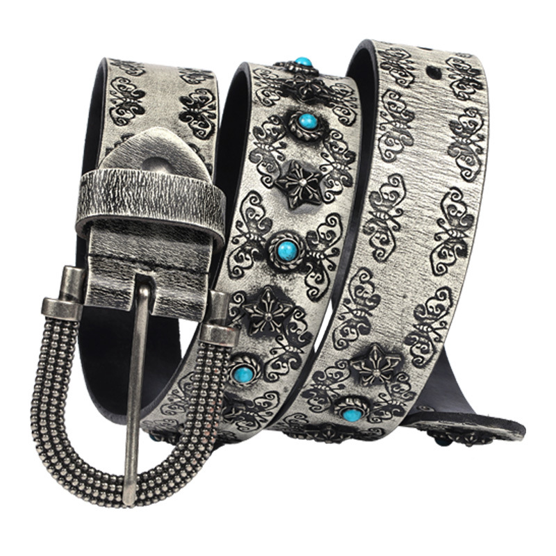 Women Vintage Belt Turquoise Inlaid Premium Belt – Belt Buck